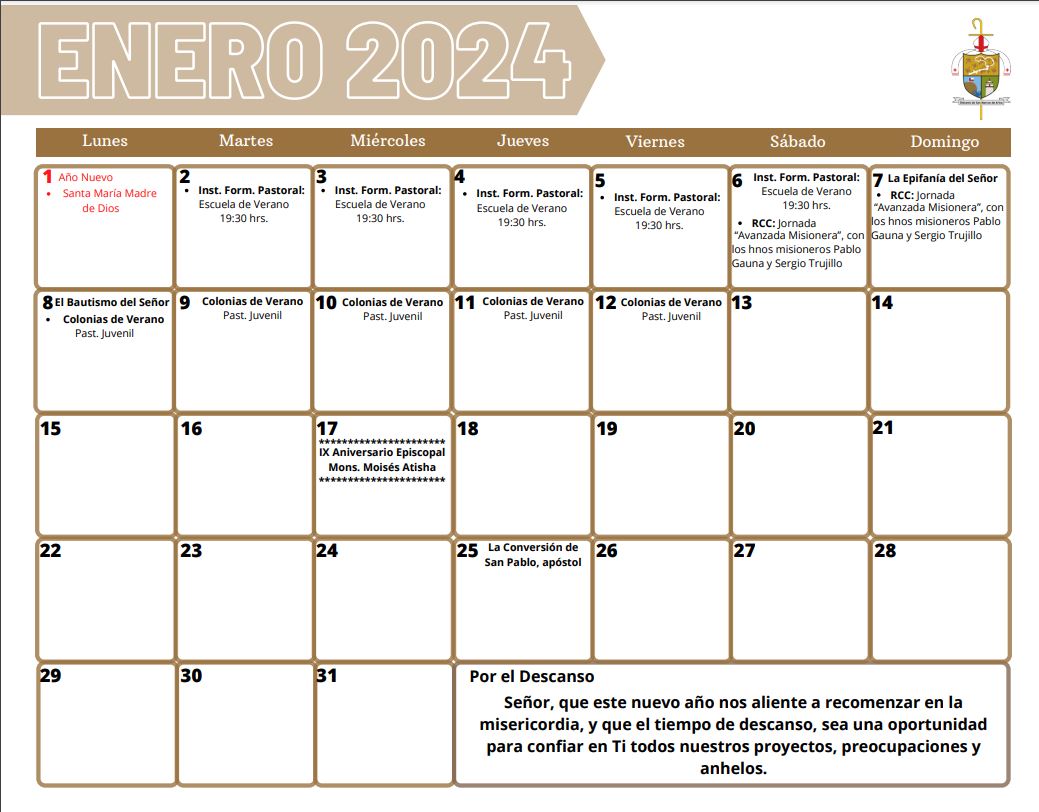 Calendario Pastoral 2024 - Obispado San Marcos de Arica